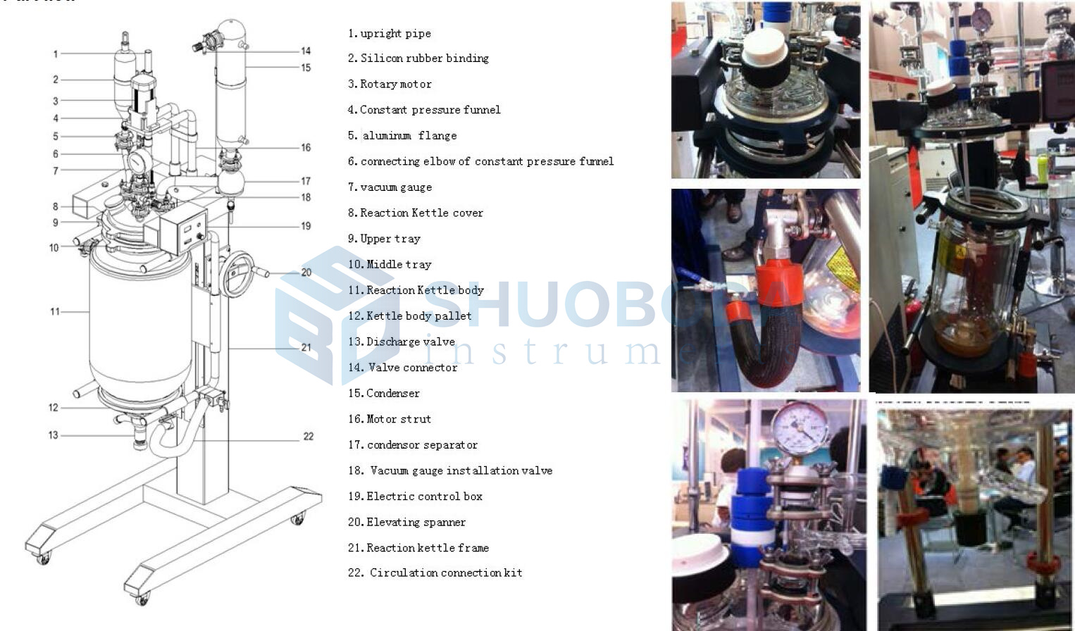 Elevating & rotary Glass Reactor - Shuoboda